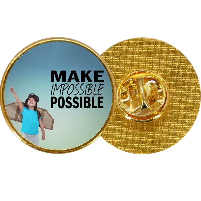 Pin's photo personnalisé rond doré - Kadomatic.fr